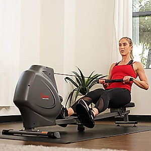 Sunny Health & Fitness Compact Folding Magnetic Rowing Machine with LCD Monitor, Bottle Holder, 43 Inch Slide Rail, 285 LB Max Weight - Synergy Power Motion - SF-RW5801, Gray