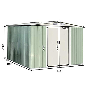 Goplus® Galvanized Steel Outdoor Storage Shed 8.5X 8.5Ft Heavy Duty Tool House W/Sliding Door for Garden Lawn(Light Green)