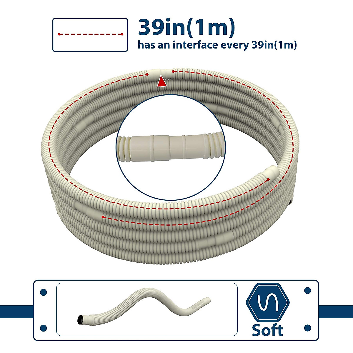 Pearwow AC Water Drain Hose Flexible for Universal Ductless Mini-Split Air Conditioner Heat Pump System (26ft)