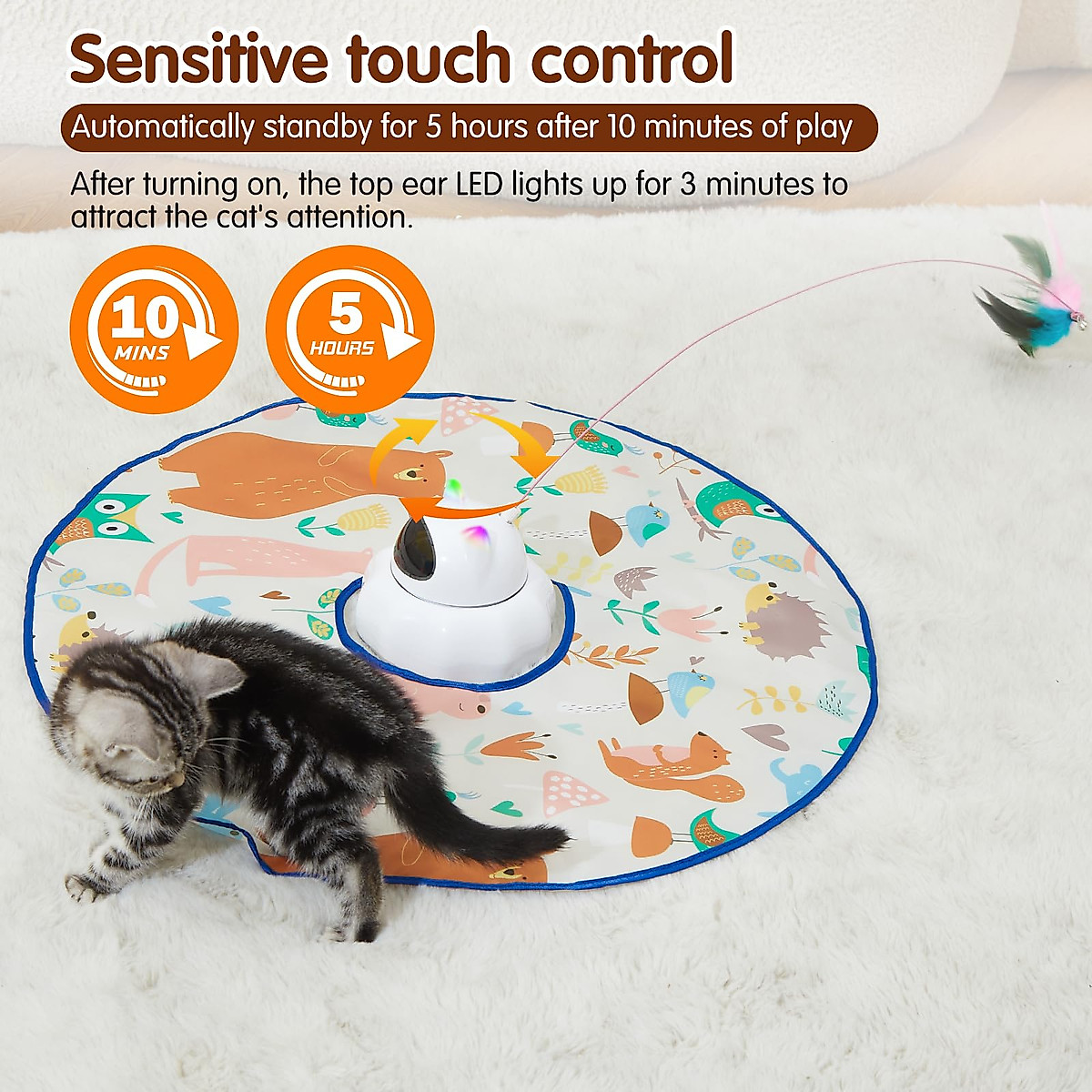 VIWIK 4 in 1 Cat Laser Toy Automatic, Interactive Cat Toys for Indoor Cats, Hide and Seek Kitten Wand Toy, USB Rechargeable Electronic Toys with Moving Feather, Cover for Bored Cats All Breeds