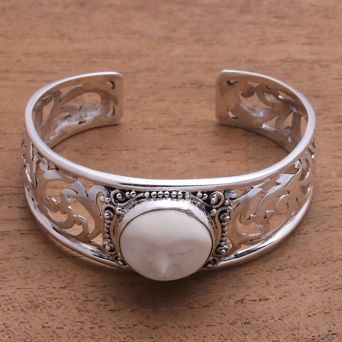 NOVICA Handmade .925 Sterling Silver Bone Cuff Bracelet from Bali Indonesia [6.25 in L (end to End) x 0.8 in W] 'Ocean Soul'