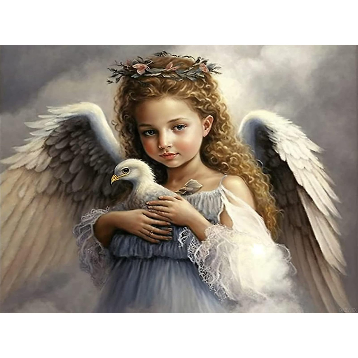 QAZWSX Angel Girl and Dove Diamond Painting, an Angle and A White Bird DIY 5D Diamond Art Kit for Adults Kids Round Full Drill Diamonds Crystal Rhinestone Paint Christmas Gift Decor 16x12 inch
