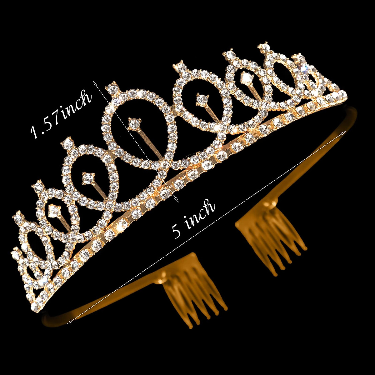 ZOCONE 2 Pack Crystal Rhinestone Bridal Tiara & Birthday Queen Sash, Wedding Crown for Women Flower Girls Birthday Headband Quinceanera Crowns with Comb (Gold)
