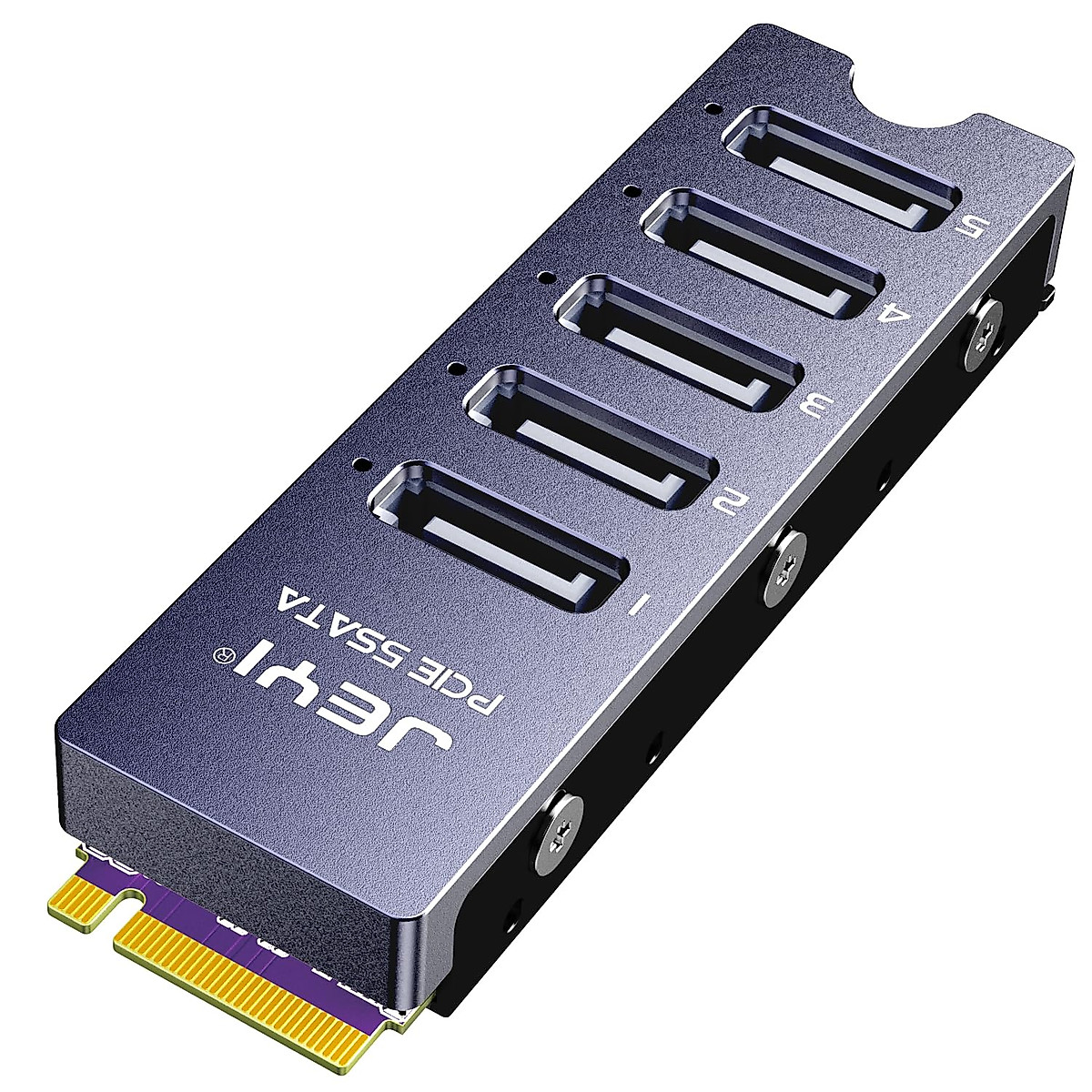 JEYI NVMe M.2 to 5 Sata Adapter, Internal 5 Port Non-RAID SATA III 6GB/s M.2 NVMe Adapter Card for Desktop PC Support SSD and HDD