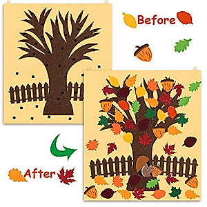 Fall Tree of Thanks Craft Kit - DIY Felt Fall Tree Board with Fence and 40 PCS Detachable Autumn Leaf Pine Cones Squirrel Ornaments for Kids Gifts Classroom Craft Thanksgiving Activity