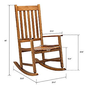 COOBL Rocking Chair,Solid Wood High Back Rocker,All Weather Resistant Porch Rocker for Lawn Garden Backyard Porch Patio (Nature)
