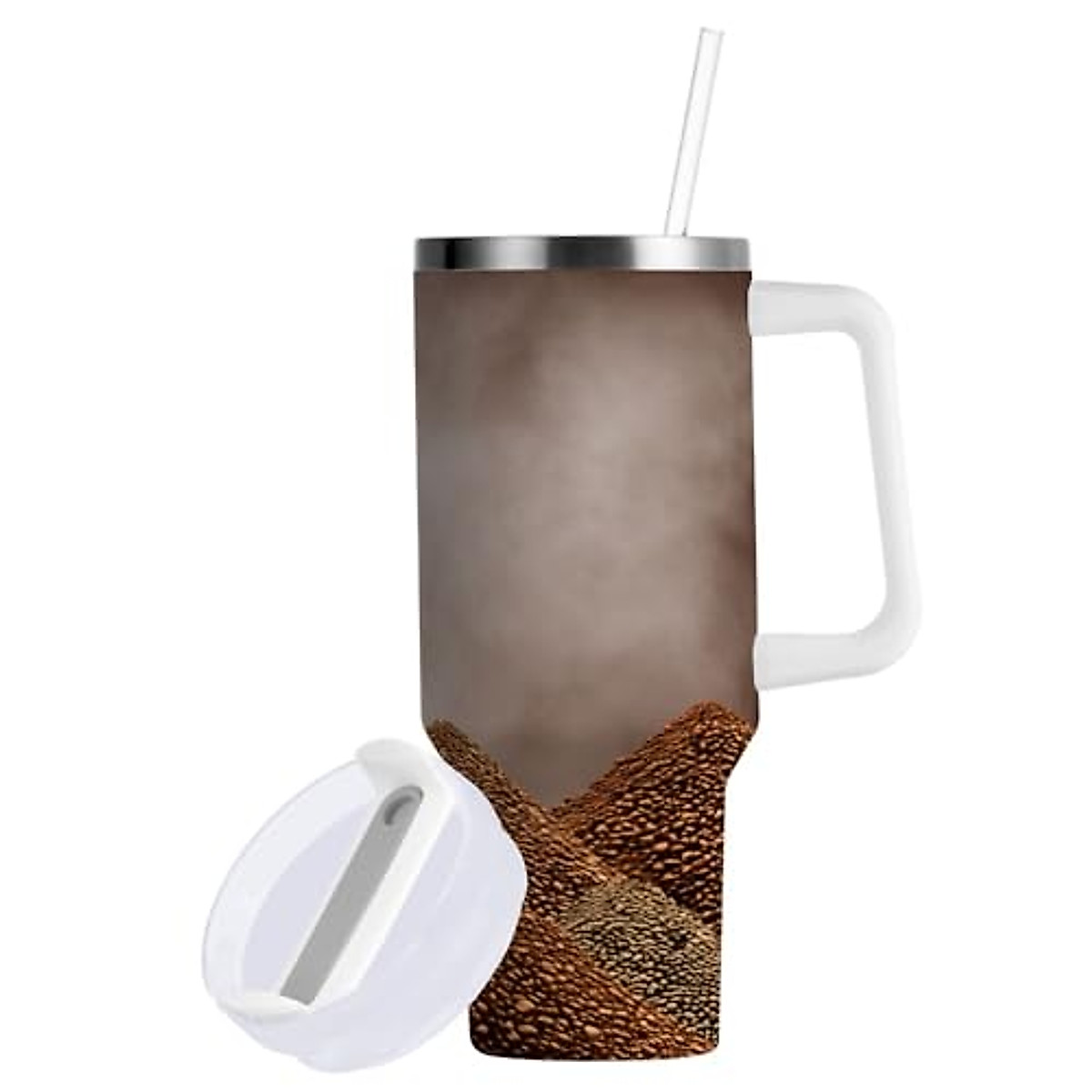 RPLIFE Coffee Brown 40 Oz Tumbler with Handle, Stainless Steel Cups with Lid, Tea Tumbler