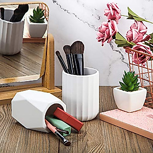 2 Pieces Silicone Pencil Holder Geometric Pen Cup Round Pen Container Desktop Pencil Stationary Holders Makeup Brush Holder for School Office Home Desk Supplies