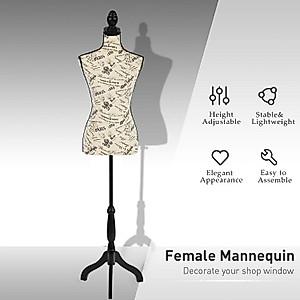 Female Body Model Torso 60-67Inch Height Adjustable, Woman Body Torso Clothing Display Manikin with Tripod Stand for Sewing Dress Jewelry Market Shop Display… (Printing)