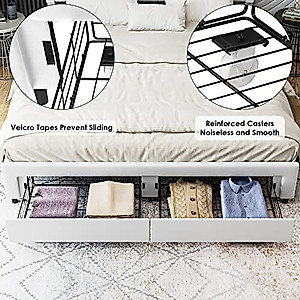 Queen Bed Frame with 2 Storage Drawers, Leather Upholstered Platform Bed Frame with Button Tufted Headboard, Wooden Slats and Adjustable Headboard Mattress Foundation, No Box Spring Needed, White