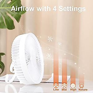 Tremdwoto Portable Camping Fan with Rechargeable 4000mAh Battery Operated, 180°Rotation, LED Light and Hook for Outdoor Tent Picnic Barbecue Fishing Travel - Perfect for Your Next Adventure!