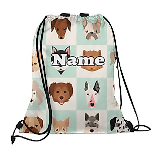 Herdesigns Animal Dog Puppy Custom Drawstring Backpack Dog Pattern Personalized Dance Bags Lightweight Backpacks for Men Women Adults Birthday Gifts Mini Gym Sports Beach Swim Travel Drawstring Bag