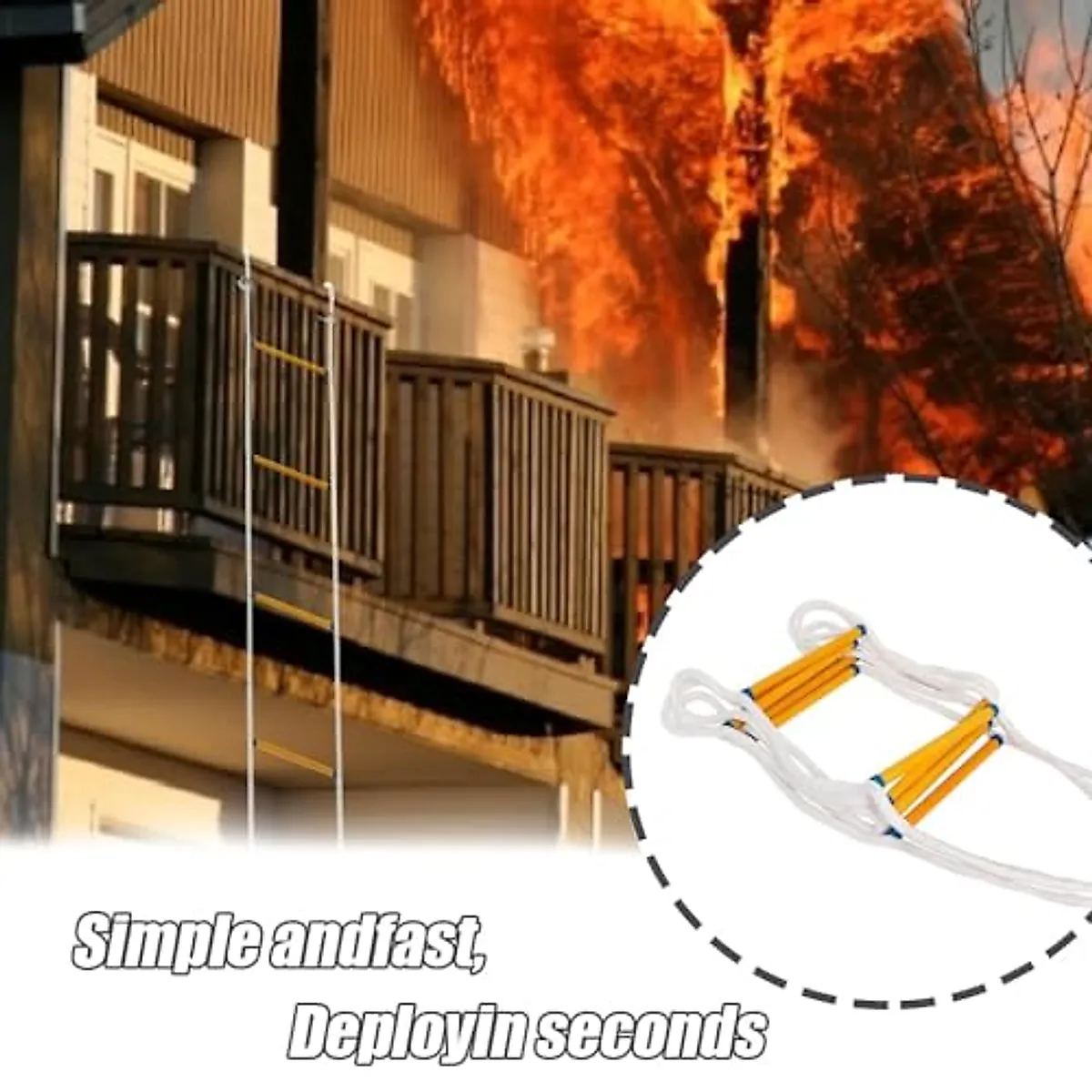 Rope Ladder, Emergency Fire Escape Ladder Flame Resistant Safety Rope Ladder with Hooks,Fast to Deploy Sturdy and Strong Portable and Reusable(16F/5M)