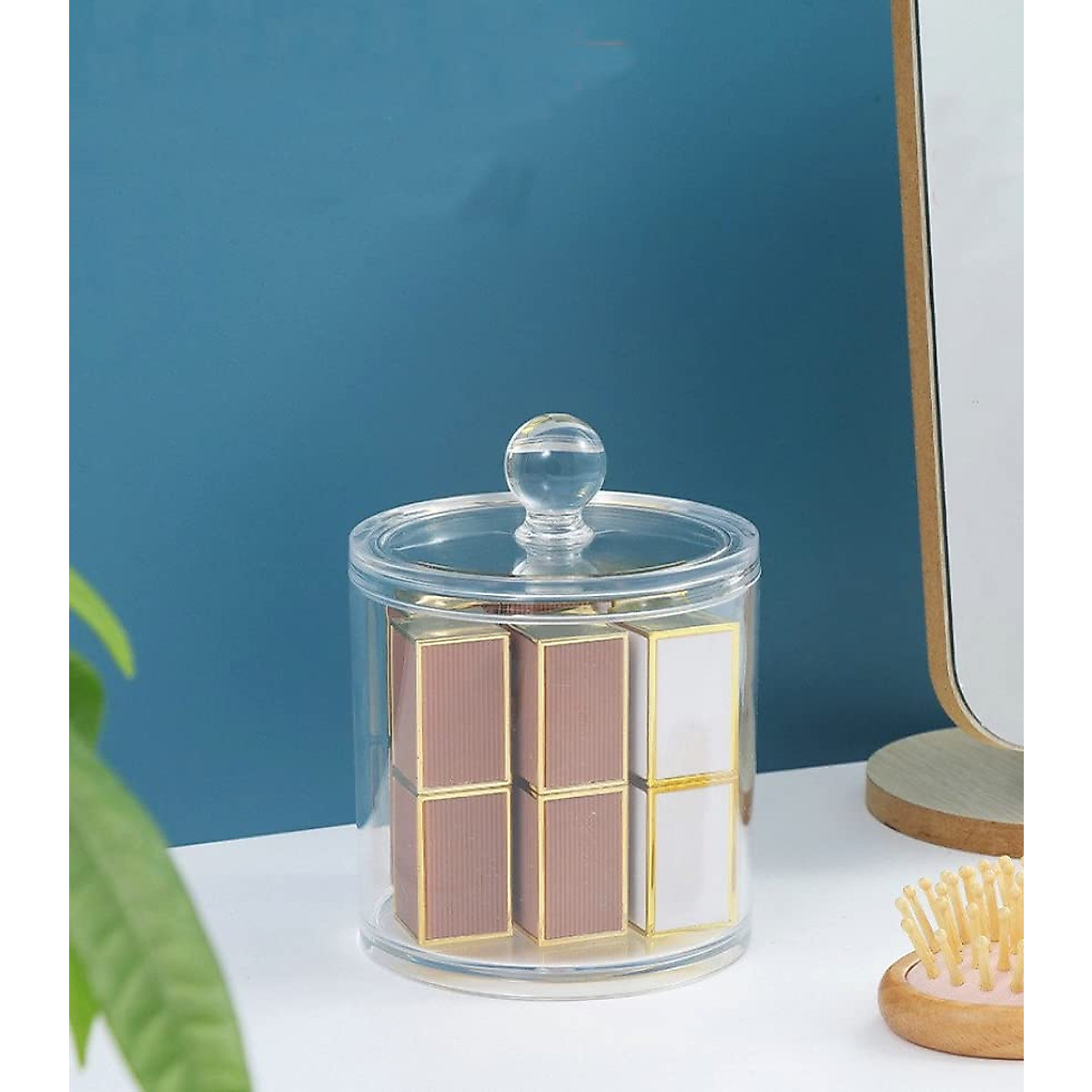 2Pcs Transparent Acrylic Qtip Holder Cotton Swab Organizer Bathroom Canister Storage Organization Makeup Organizer with Lid for Cotton Ball Cotton Swab Cotton Round Pads