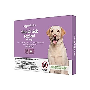 Amazon Basics Flea and Tick Topical Treatment for Large Dogs (45-88 pounds), Unscented, 3 Count (Previously Solimo)