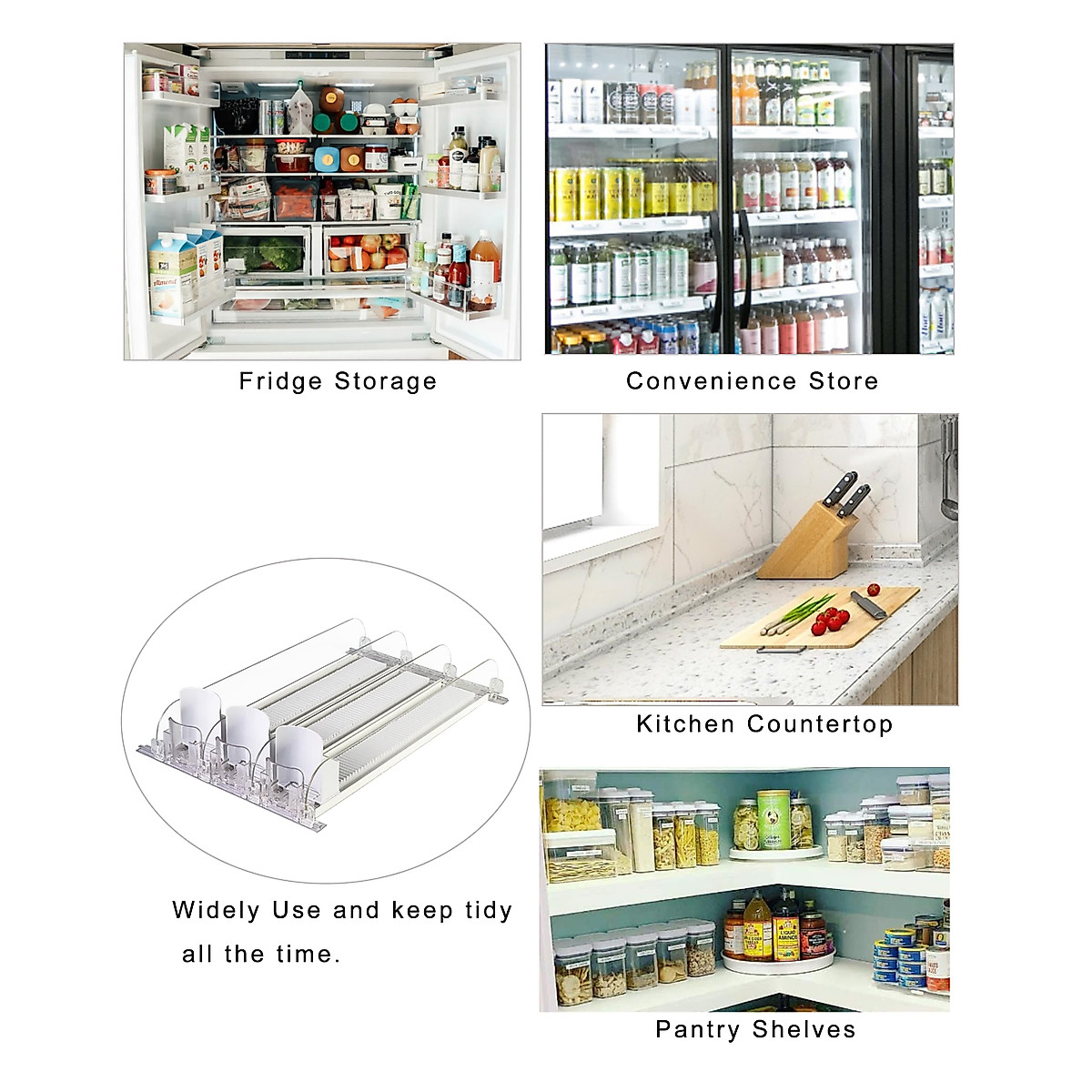 Drink Organizer for Fridge, Soda Can Beverage Dispenser Display Self- Pusher Glide Fridge Organizers - Holds Up to 12 Cans (310mm, White- baffle)