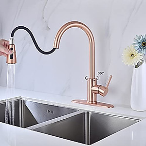 Delle Rosa Copper Rose Gold Kitchen Faucet, Deck Mount, 304 Stainless Steel, Single Handle, 3-Way Spray Setting, Easy Installation