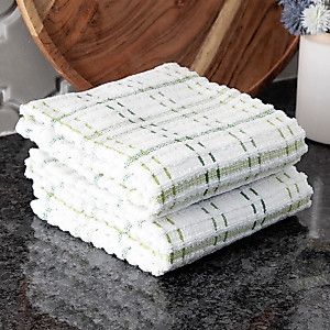 Ritz Royale Collection 100% Combed Terry Cotton, Highly Absorbent, Oversized Kitchen Towel Set, 28" x 18", 2-Pack, Checked, Cactus Green