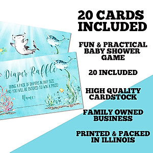 Amanda Creation Underwater Cute Sea Life Diaper Raffle Tickets for Baby Showers, 20 2" X 3” Double Sided Insert Cards for Games, Bring a Pack of Diapers to Win Favors & Prizes!