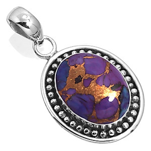 JEWELOPORIUM 925 Sterling Silver Pendant for Women Copper Purple Turquoise Stone Fashion Silver Pendant Necklace Birthday Gift Boho Jewelry