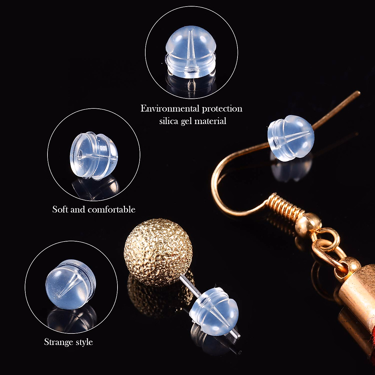 100 Pieces Clear Earring Backs Hamburger Shaped Earring Safety Backs Secure Locking Earring Backs Silicone Earring Backs Stopper for Jewelry Accessories Supplies, 2 Sizes