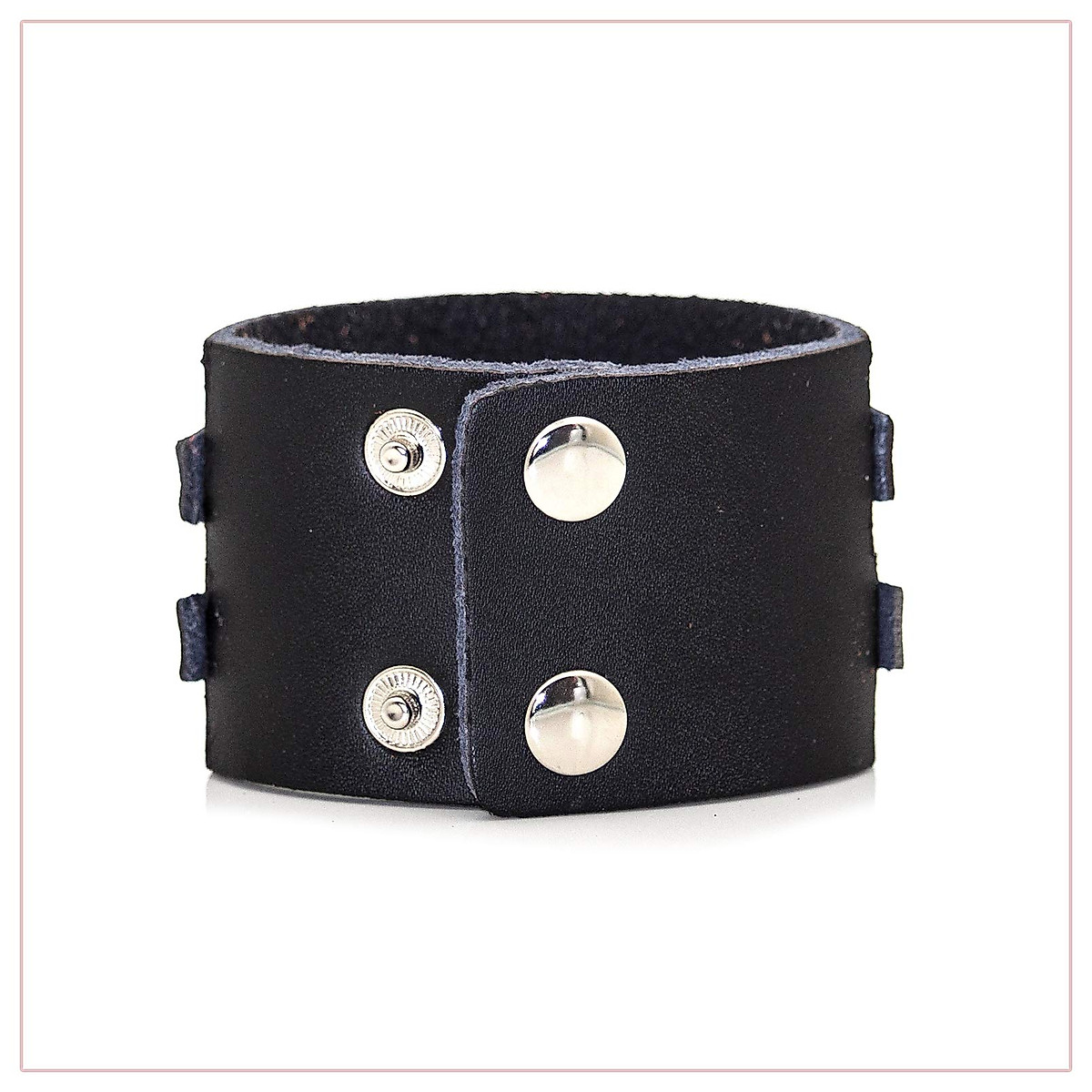 Nsitbbuery Hip Hop Alloy Cuff Wristband Wide Leather Bracelet(Black)