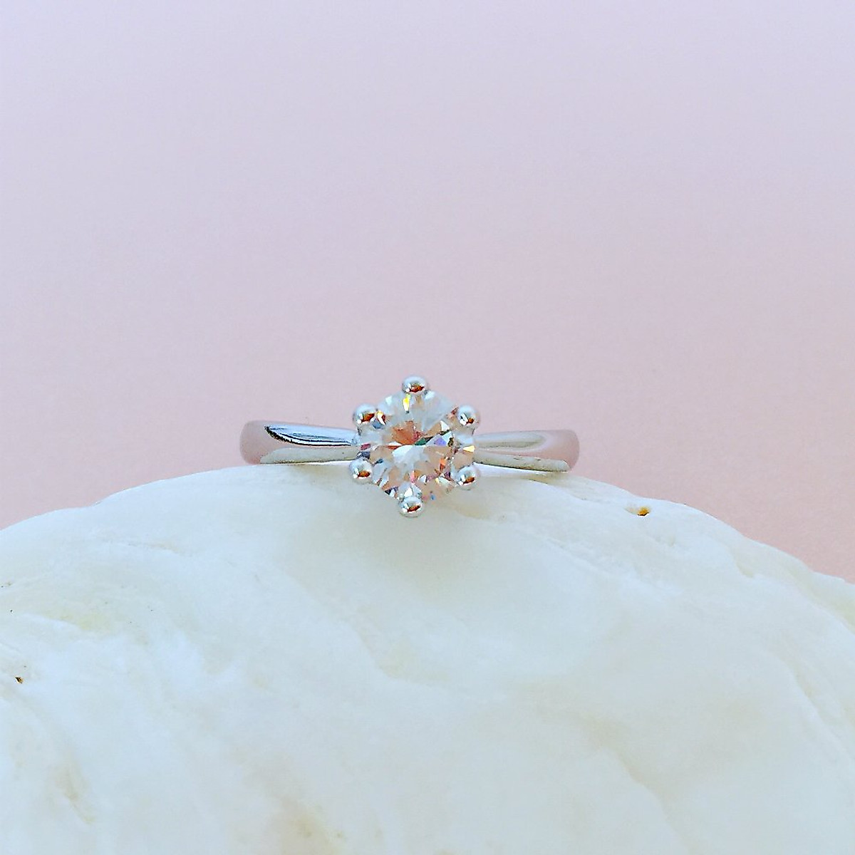 BeFab 1/2 Ctw Cubic Zirconia Classic 6 Prong Round Solitaire Engagement Ring Size 4 5 6 7 8 9 (Silver, 6)