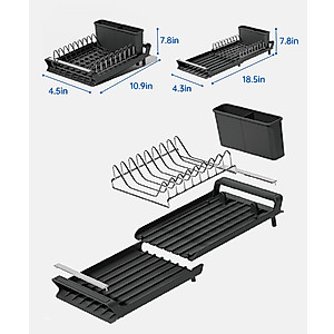 TOOCA BEAR Expandable Small Dish Drying Rack, Dish Racks for Kitchen Counter Dish Drainer with Removable Cutlery Holder, Dish Racks for Sink, Grey