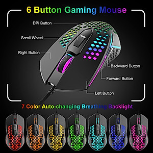 One Handed Gaming Keyboard and Mouse Combo,Rainbow Backlit 39 Keys Mechanical Feel Portable Mini Gaming Keypad+RGB Gaming Mouse+G6L LED Backlit Converter for Xbox One/Xbox 360/PS5/PS4/PS3/PC