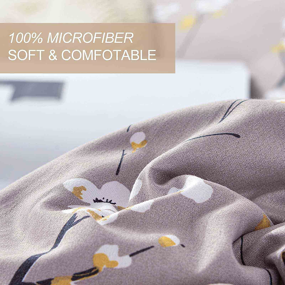 Nanko Queen Size Comforter Set, Grey Pastel Floral Print Soft Microfiber Bedding - All Season Quilted Comforter with 2 Pillowshams - Farmhouse Bed Set for Women Men 3pc 88 x 90 inch, Gray Flower