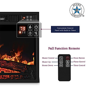 HolliWill 23 Inches Electric Fireplace Insert Heater, Realistic Adjustable Flames and Wireless Remote Control, Built-in Timer & Thermostat, Overheat Protection, Indoor Black 3D Infrared Fireplace