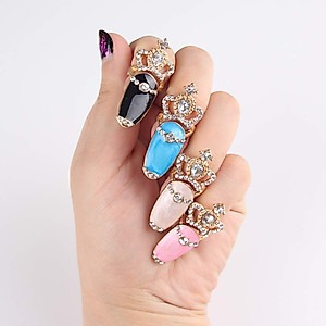 Beaupretty 4 Pcs Finger Nail Rings, Luxury Crystal Rhinestone Fingernails Ring Fashion Crown Knuckle Nail Rings Decoration Tip for Women