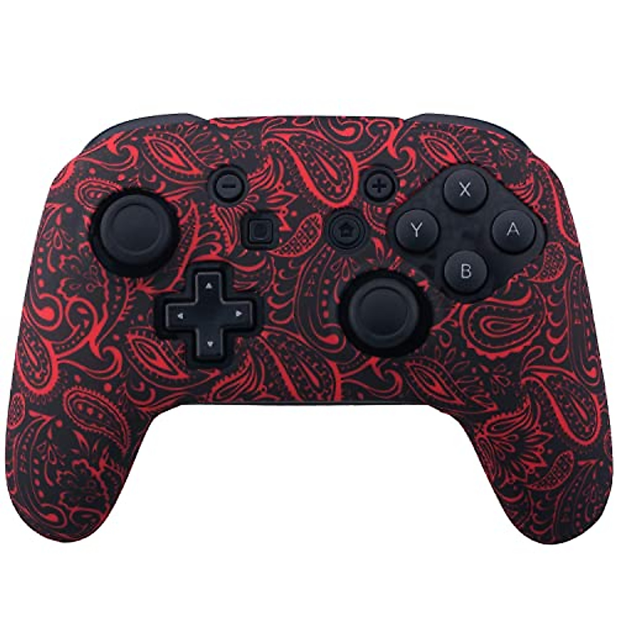 YoRHa Studded Silicone Transfer Print Cover Skin Case ONLY for Nitendo Official Switch Pro Controller x 1(Leaves Red) with Pro Thumb Grips x 8