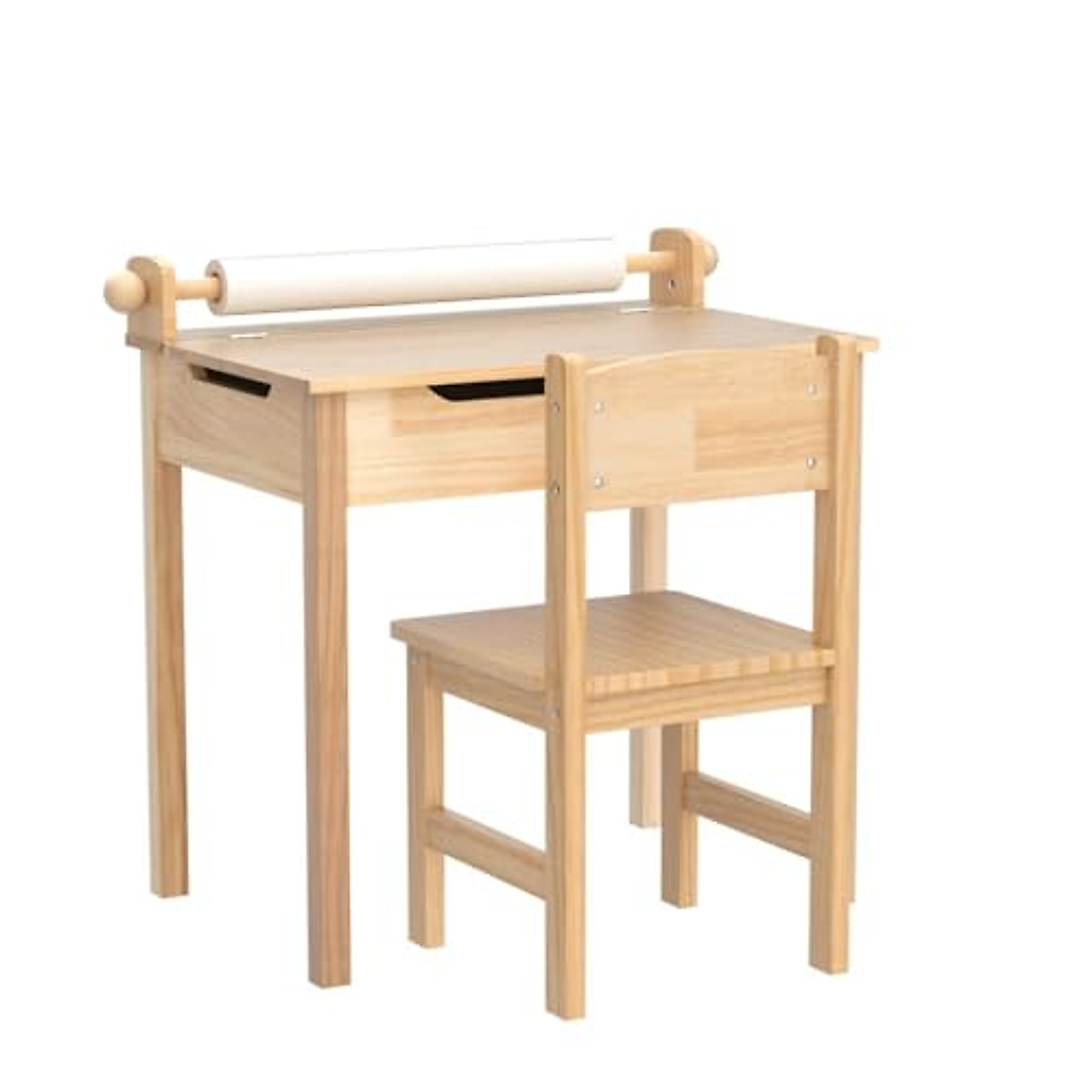 HONEY JOY Kids Activity Table Set with Paper Roll Holder and Pen Slot, 21" x 13.5" x 7", Natural 1