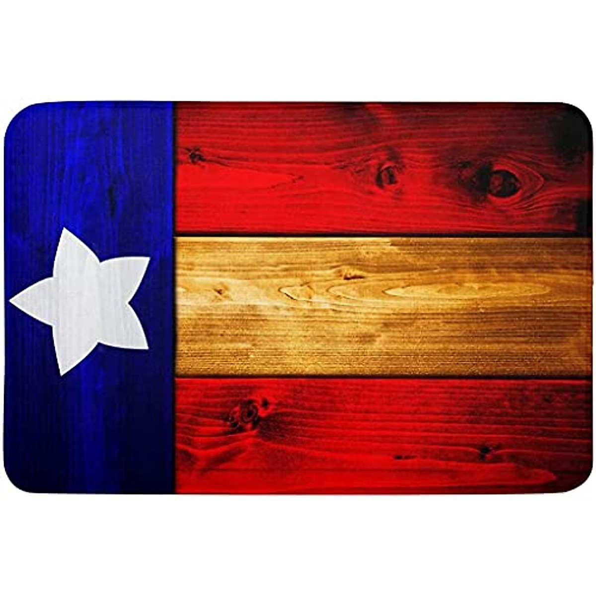 July 4th Bath Rugs USA Flag Patriotic Stars Independence Day Holiday Sponge Doormat Absorbent Non Slip Backing Flannel Mat Red Yellow Stripes Wood Grain Memory Foam Mats for Bathroom 16x24 inch