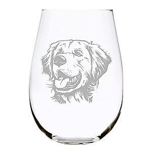 Golden Retriever (G1) themed, dog stemless wine glass, 17 oz.