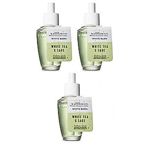 Bath and Body Works 3 Pack White Tea & Sage Wallflowers Fragrance Refill. 0.8 fl oz.