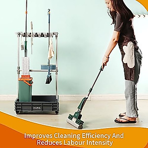 Broom mop Holder Cleaning Supplies Organizer Janitor carts on Wheels Housekeeping Station Storage Tools for Garage, Garden, Closet, Cabinet