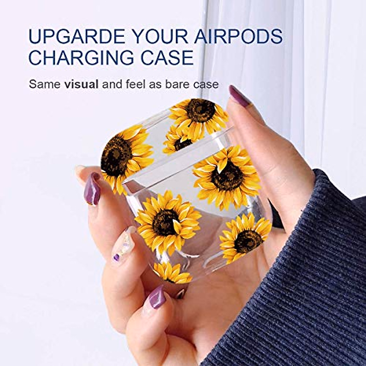 Maxjoy for AirPods Case Cover, Sunflower Floral Clear Air Pod Case for Women Girls Cute Hard Protective iPod Cover with Keychain Compatible AirPod 2nd 1st Gen Charging Case 2&1, Flower