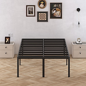 Likelalaso 24 Inch High Queen Bed Frame with Rounded Corner, Heavy Duty Metal Bed Frame Queen Size Under-Bed Storage Space, No Box Spring Needed, Noise Free, Easy Assembly, Black