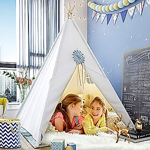 Teepee Play Tent for Kids with Gifts Coloured Flag, Feathers and Carry Case, Indoor Outdoor Playhouse for Baby Toddler, Teepee Toys for Boys and Girls