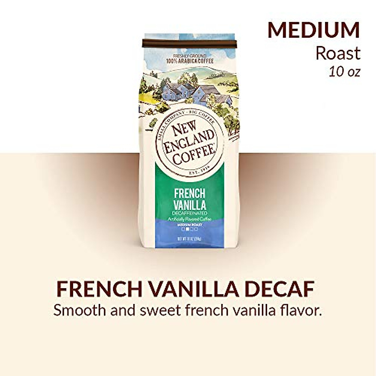 New England Coffee French Vanilla Decaffeinated Medium Roast Ground Coffee, 10oz Bag (Pack of 1)