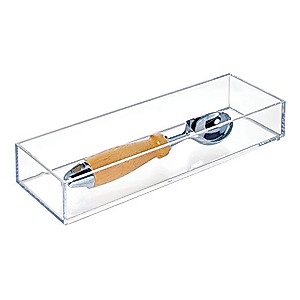 iDesign Clarity Plastic Drawer Organizer, Storage Container for Silverware, Utensils, Kitchen Gadgets in Pantry, Cabinets, Countertops, 4" x 12" x 2" - Clear