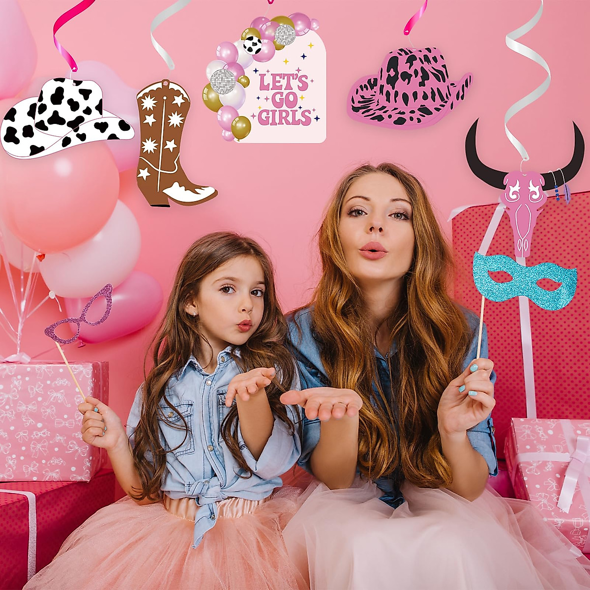 Western Cowgirl Party Decorations, 30pcs Pink Cowgirl Birthday Party Decor Supplies Hanging Swirls Foil,Let's Go Girls Western Disco Party Supplies for Last Rodeo Bachelorette Party, Baby Shower