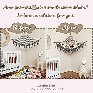 Abby Baby X-Large Stuffed Animal Storage Hammock with LED Lights – 25LB Capacity Toy Net for Stuffed Animals, Squishmallow Net for Stuffed Animals Corner, Plush Hammock for Playroom, Plush Net, Beige