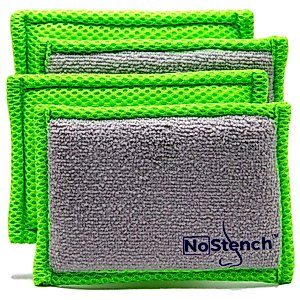 NoStench Kitchen Sponge | Odor Resistant, Non-Scratch Microfiber Mesh & Terry Cloth Sponge, Long Lasting Odor Protection | Durable, 4 Pack