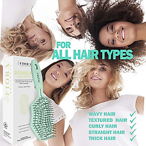 Fiora Naturals Hair Detangling Brush -100% Bio-Friendly Detangler hair brush w/Ultra-soft Bristles- Glide Through Tangles with Ease - For Curly, Stright, Women, Men, Kids, Toddlers, Wet and Dry Hair