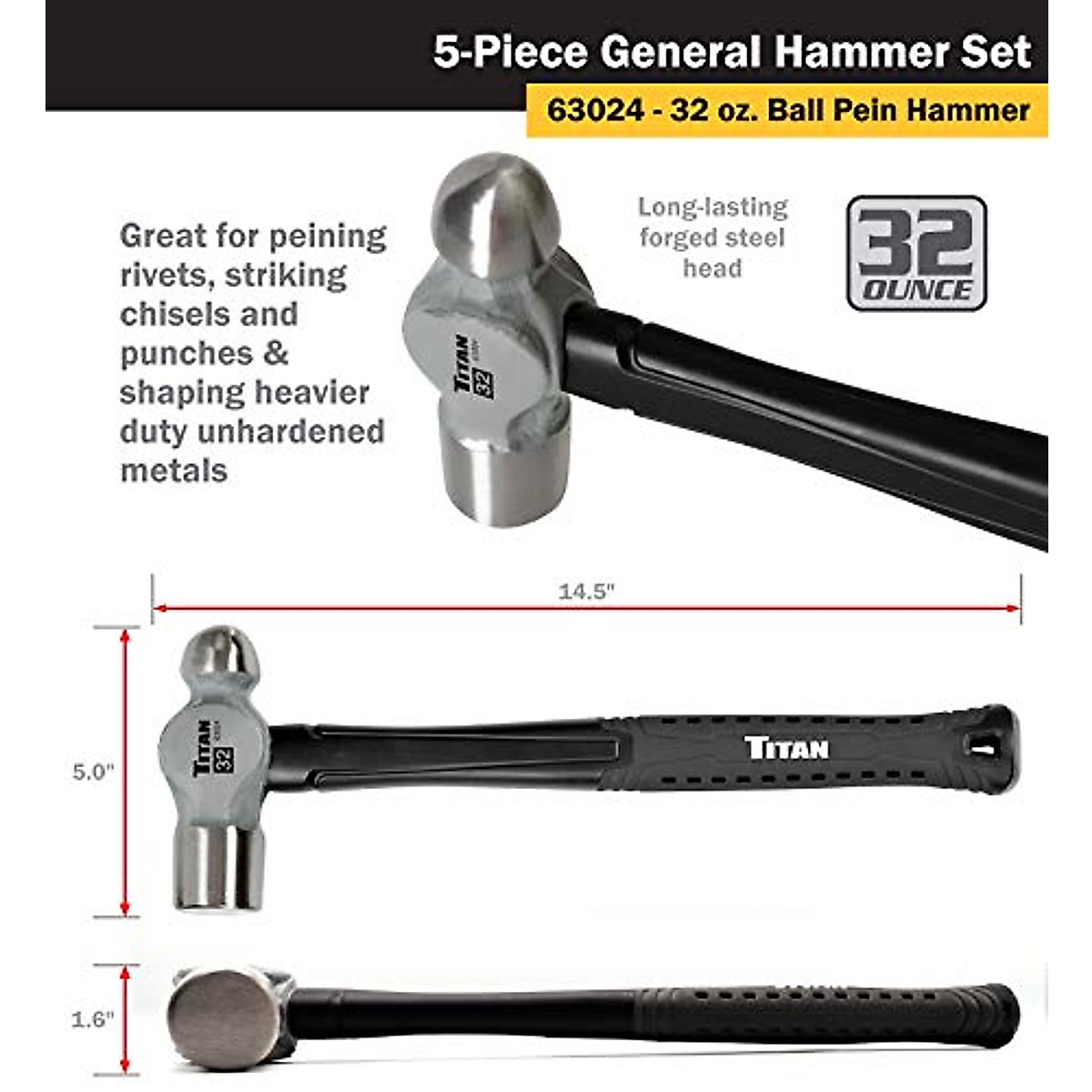 Titan 63125 5-Piece Hammer Set