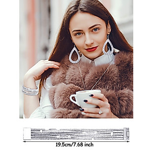 4 Pieces Women's Glitter Jewelry Set Bridal Wedding Multi-Layer Bracelet Faux Leather Dangle Earrings Necklace (Silver)