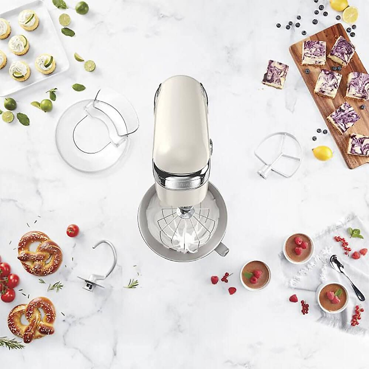 Cuisinart SM-50CRM Precision Master 5.5-Quart 12-Speed Stand Mixer with Mixing Bowl, Chef's Whisk, Flat Mixing Paddle, Dough Hook, and Splash Guard with Pour Spout, Coconut Cream